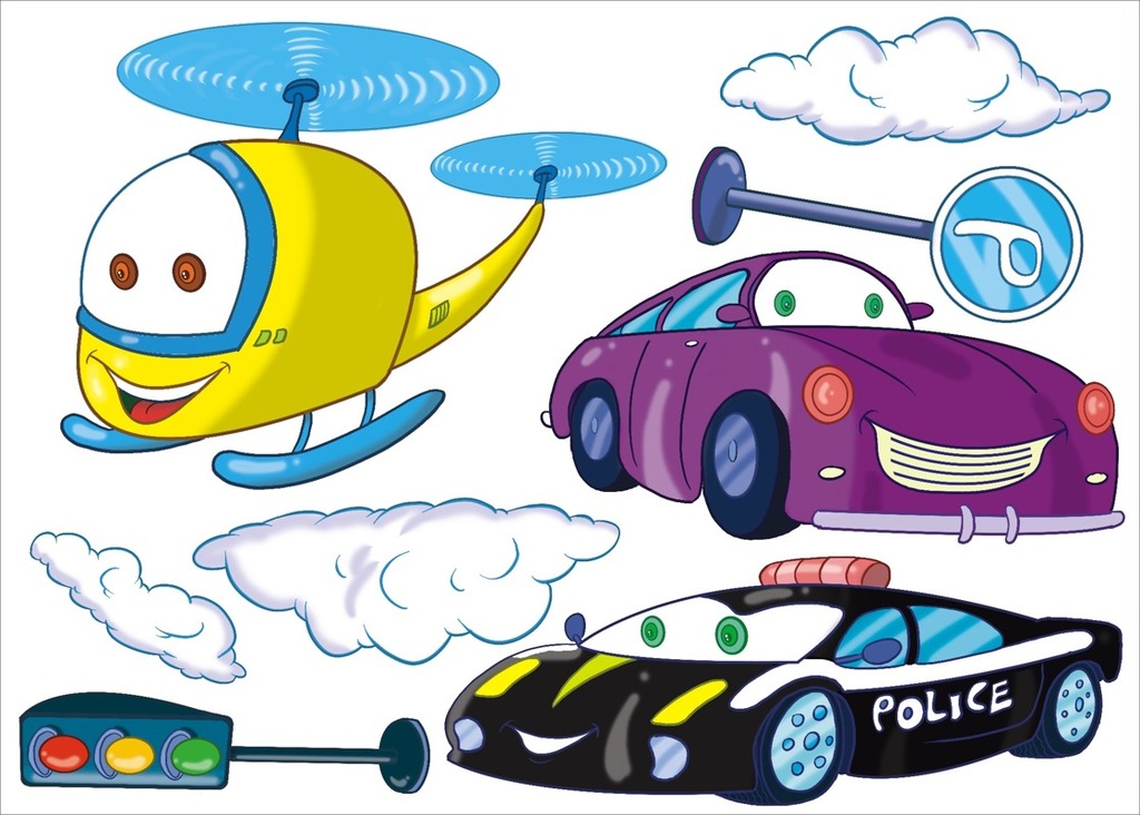 AUTA #4 naklejki na ścianę, meble dla DZIECI 70x50 - 6989899632 ...