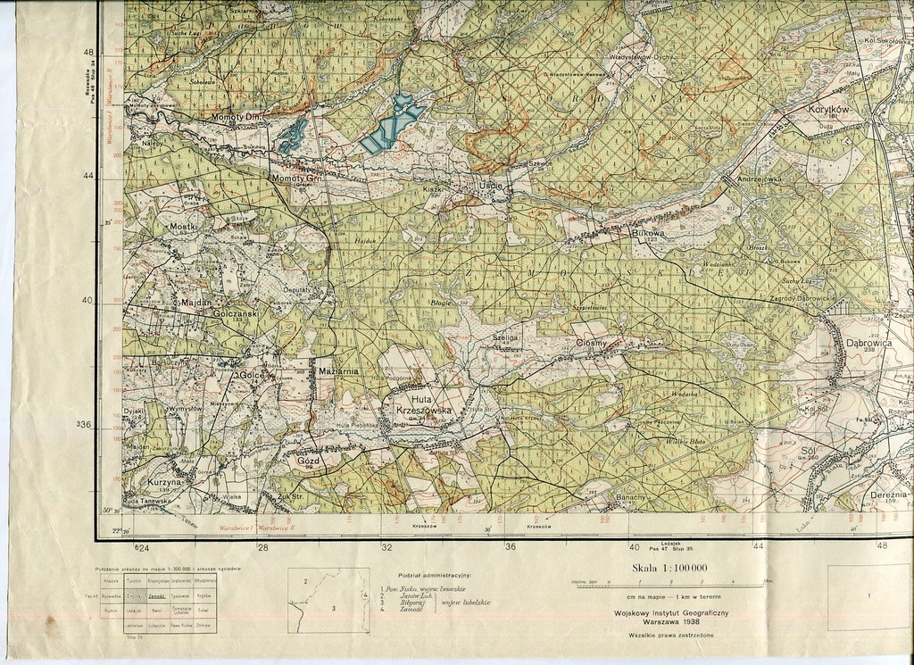 BIŁGORAJ / JANÓW LUBELSKI :: mapa wojskowa 1938 - 7433732784 - oficjalne archiwum Allegro